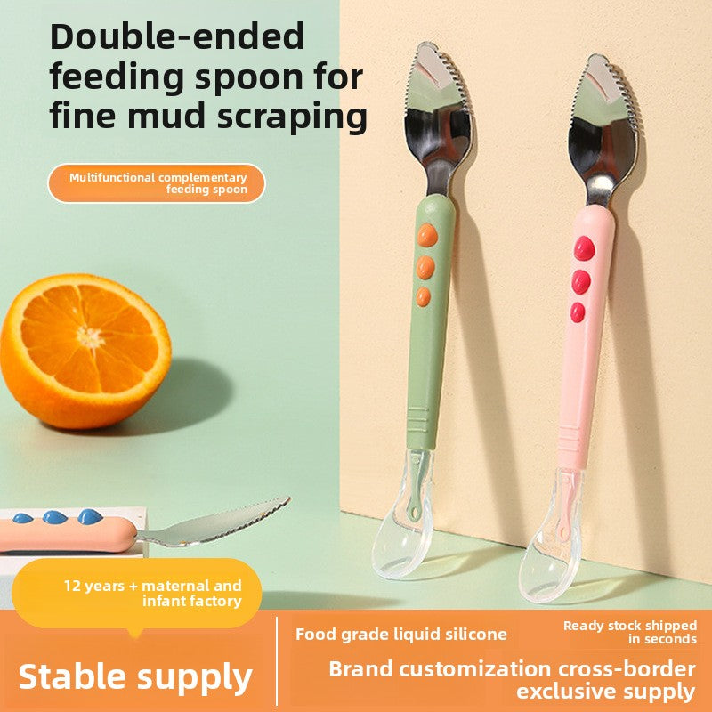 Baby Fruit Scraper Spoon Baby Spoon Stainless Steel Double Head Food ...
